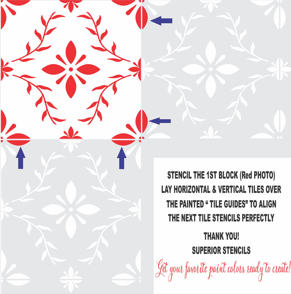 COTTAGE Garden Tile Stencils - Floor Stencil - Tile Painting - Wall ...